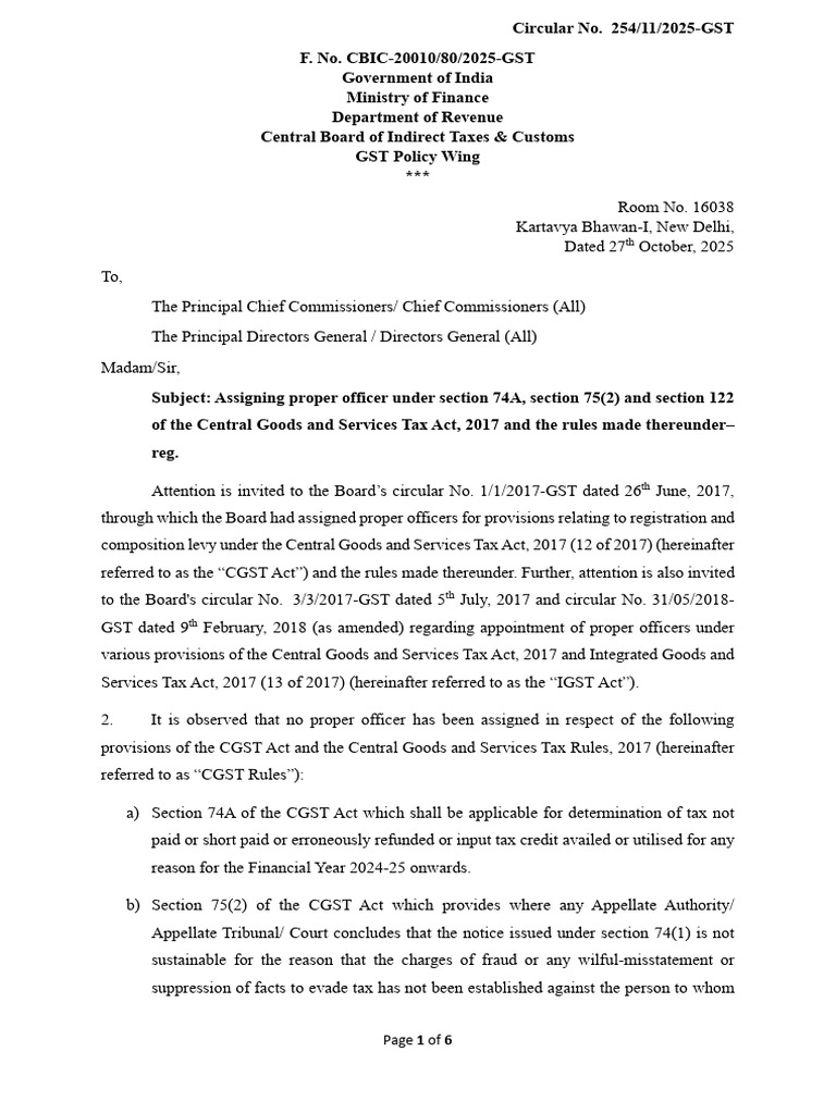 GST Proper Officer Assignment Guidelines | PDF | Government Finances ...