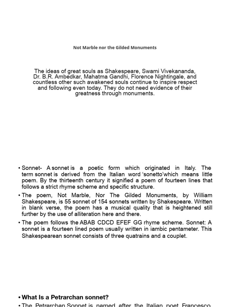 Not Marble Nor The Gilded Monuments | PDF | Sonnets | Poetry