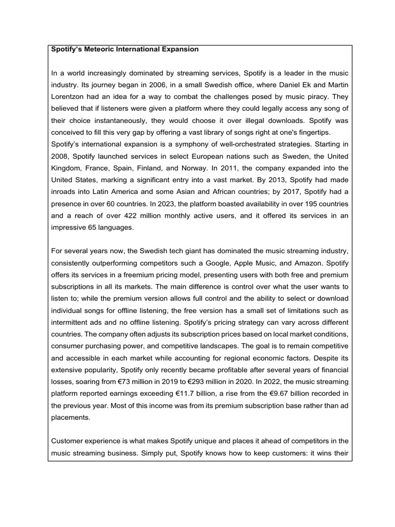 Spotify Case Study | PDF | Spotify | Market (Economics)
