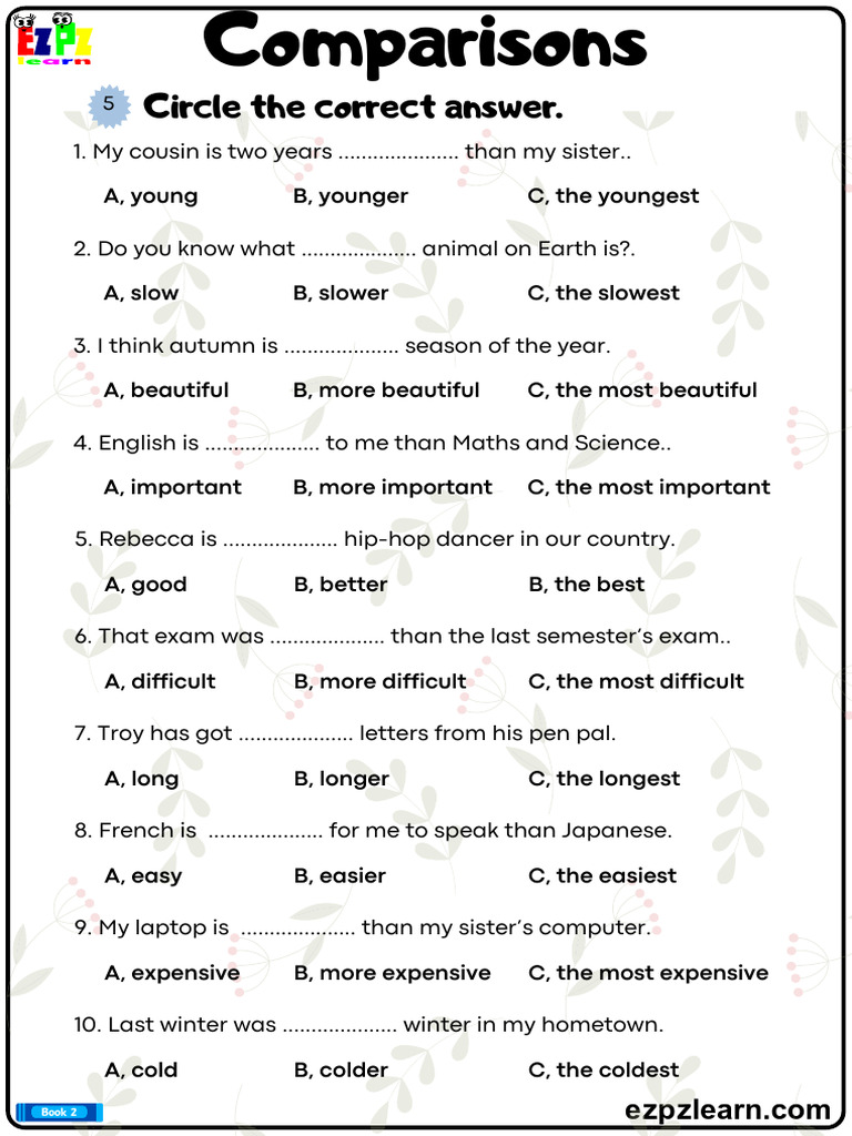 Adjectives Circle and Fill in The Blanks With The Comparative ...