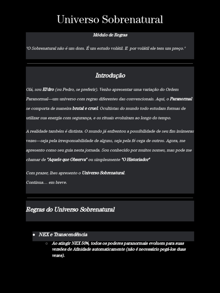 Regras do Universo Sobrenatural | PDF | Rituais