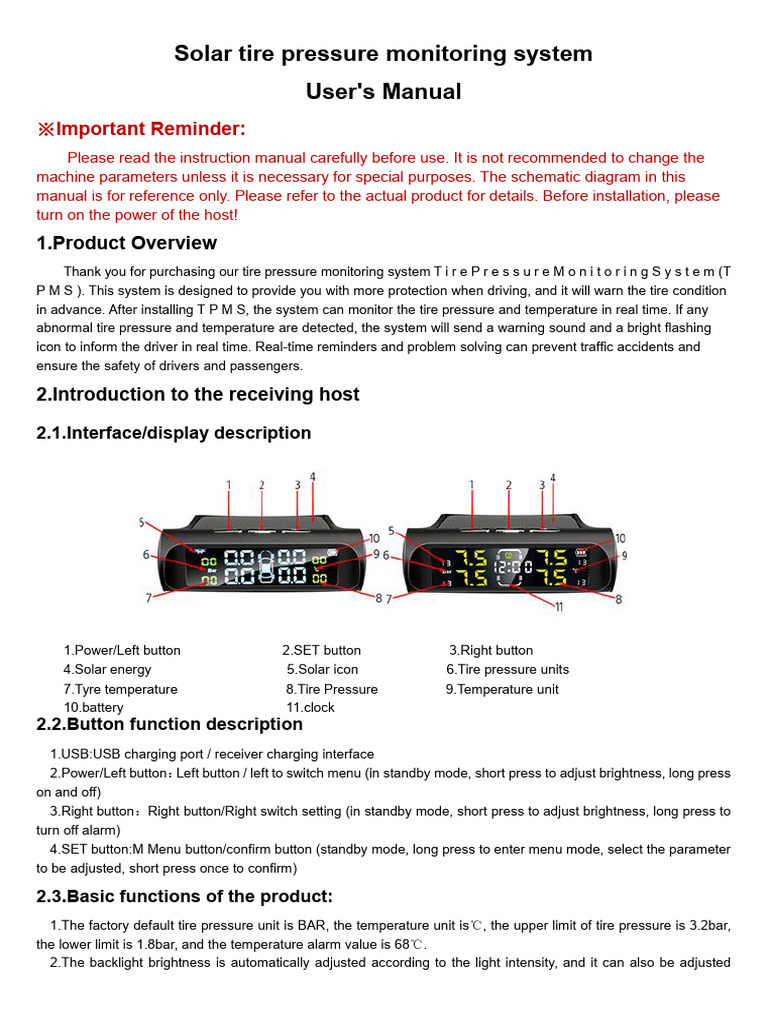 Solar Tire Pressure Monitoring Manual | PDF | Atmospheric Pressure ...