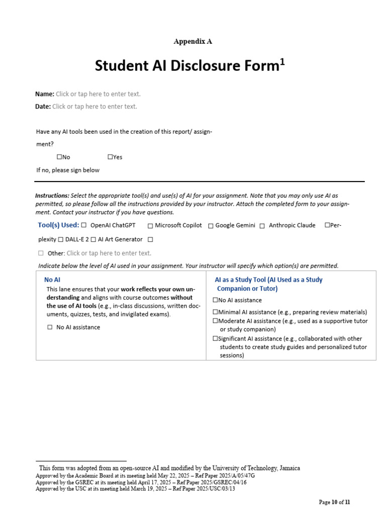 Student AI Disclosure Form | PDF | Learning