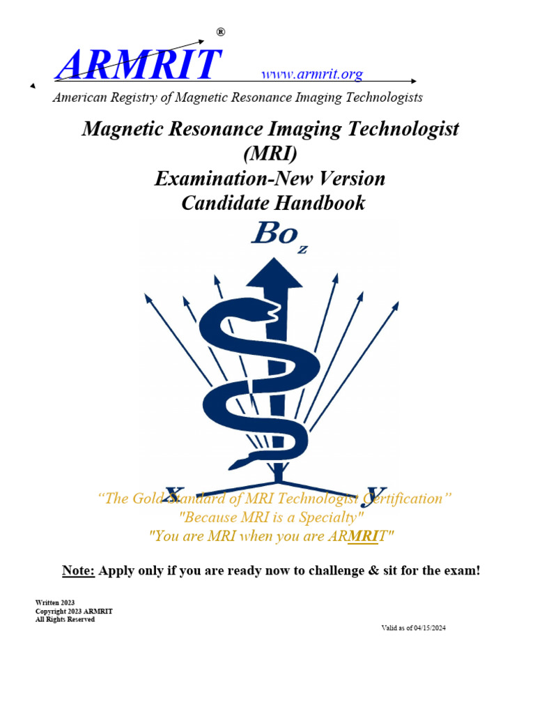 ARMRIT MRI Technologist Exam Handbook | PDF | Medical Imaging ...