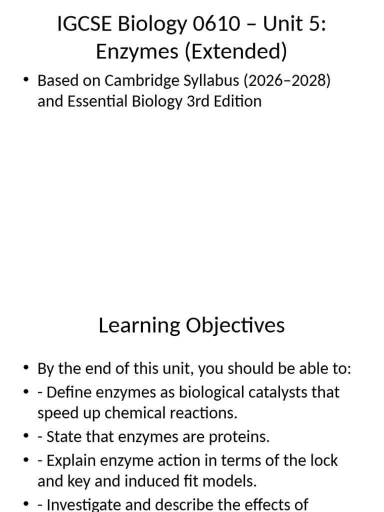 IGCSE Biology Unit5 Enzymes Extended | PDF | Enzyme | Active Site
