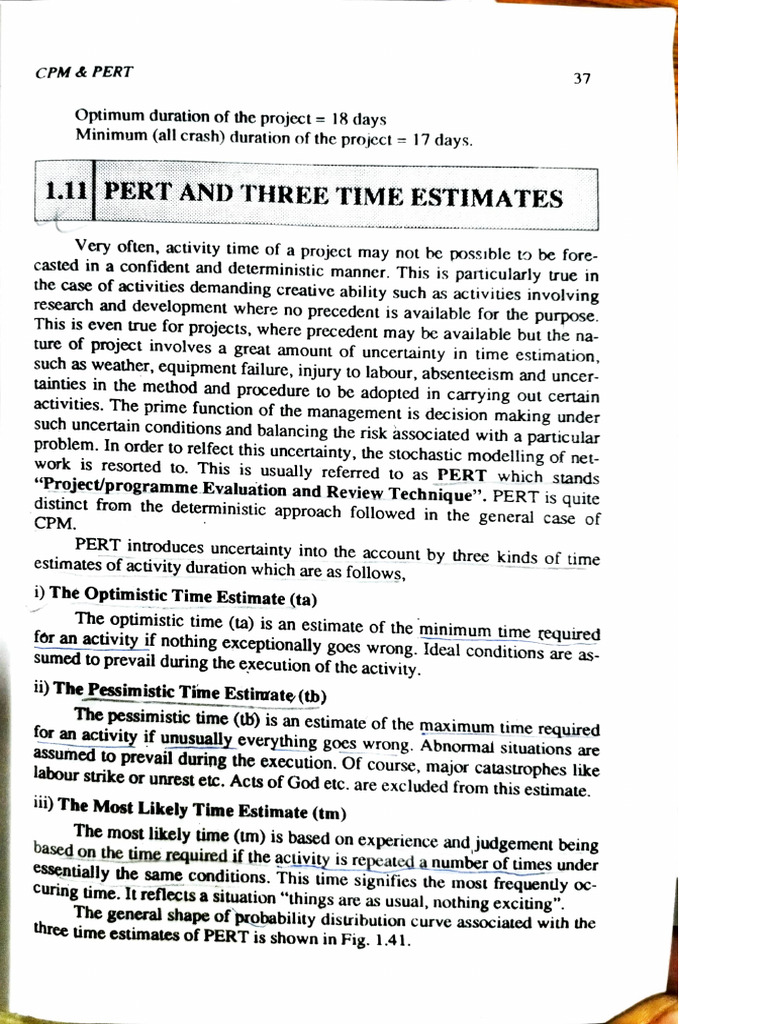 PERT Analysis: Time Estimates & Critical Path | PDF | Normal ...