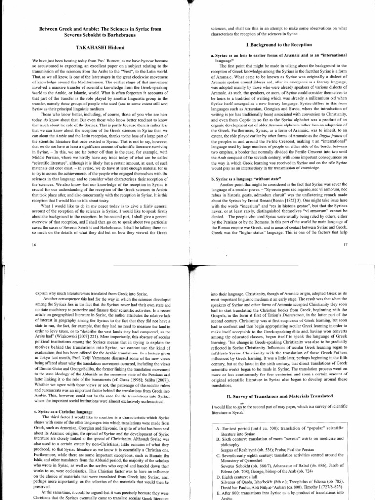 Takahashi 2010 Sciences in Syriac (WIAS) | PDF | Nebuchadnezzar Ii ...