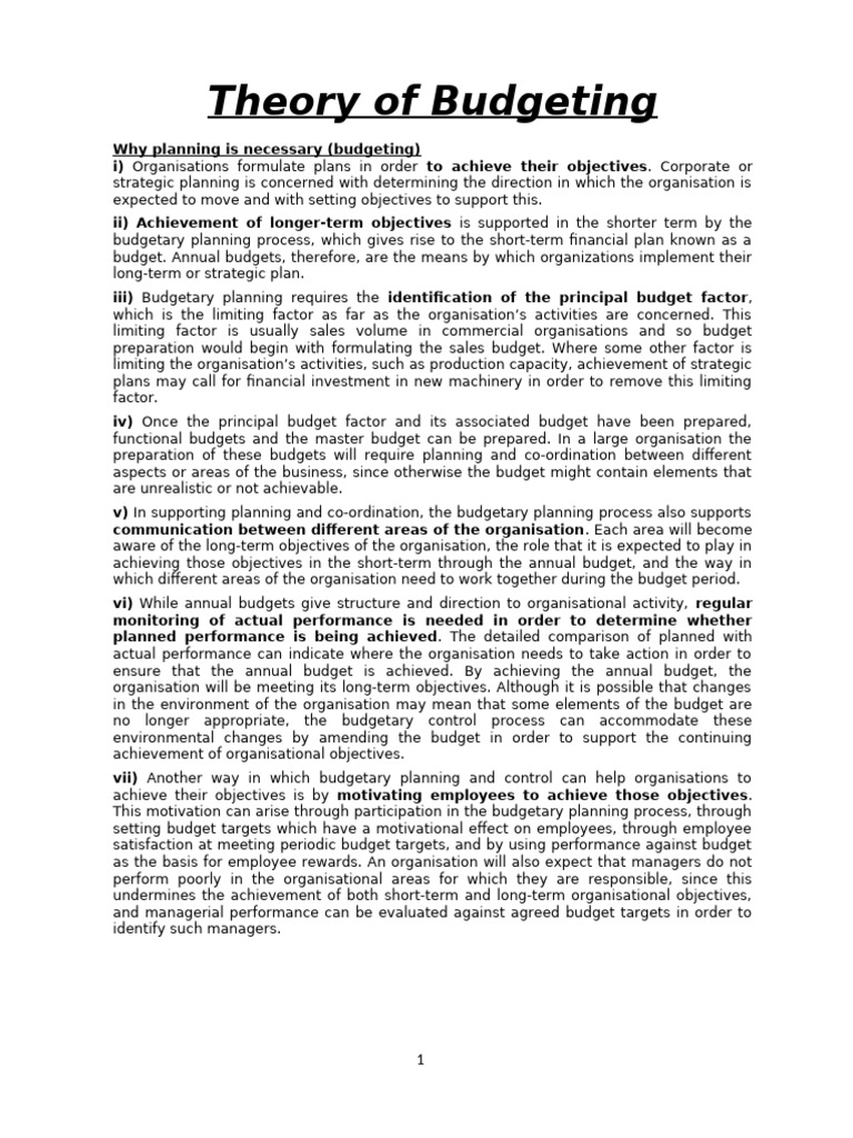Budgeting Theory and Questions | PDF | Budget | Strategic Planning