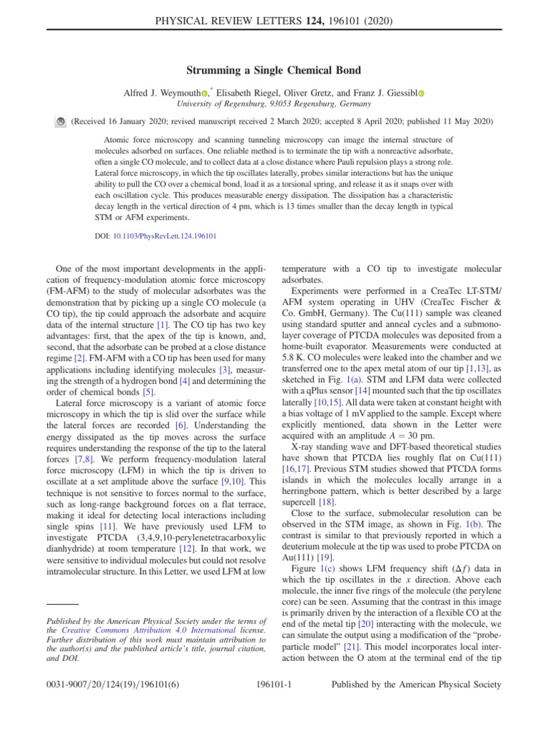 Strumming A Single Chemical Bond | PDF | Atomic Force Microscopy ...