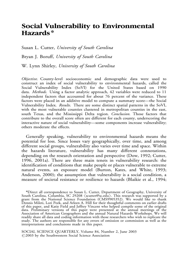 Social Vulnerability Index for Hazards | PDF | Vulnerability | Hazards