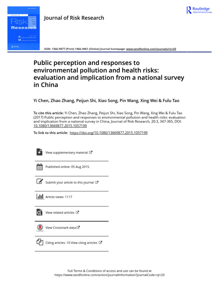 Public Perception and Responses To Environmental Pollution and Health ...