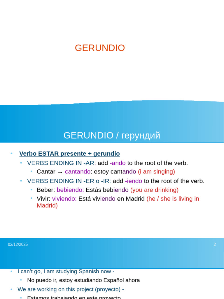 Uso y formación del gerundio en español | PDF | Lingüística | Tipología ...
