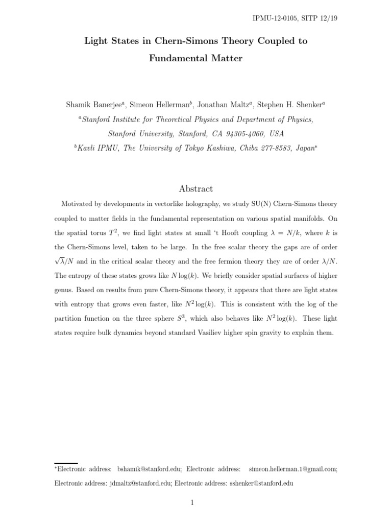 Light States in Chern Simons Theory Coup | PDF | Gauge Theory | Quantum ...