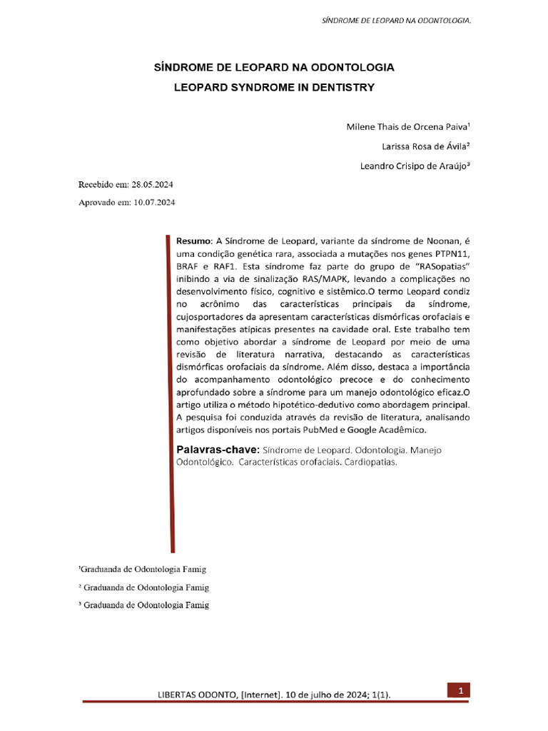 Vista Do Síndrome de Leopard Na Odontologia | PDF