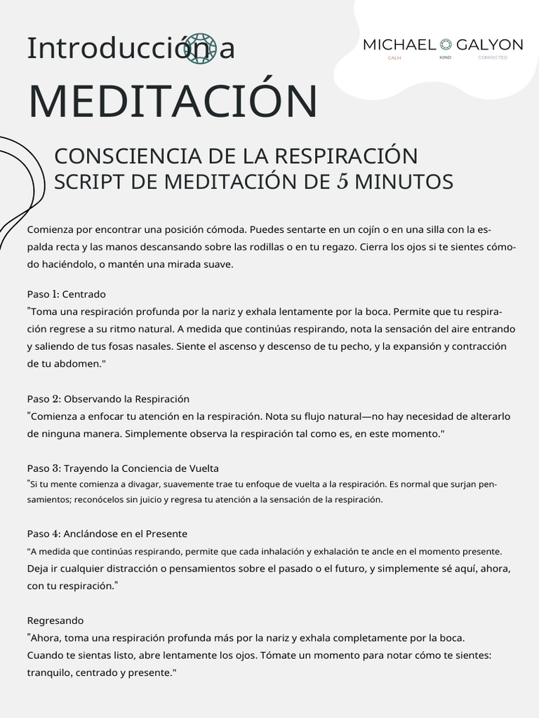 U1_Awareness of the Breath 5 Minute Meditation Script (Unit 1 Lesson 3)_Spanish | PDF