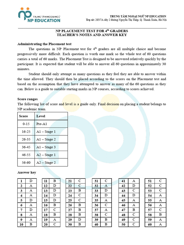 Answer Key For 4th Graders | PDF | Vietnam