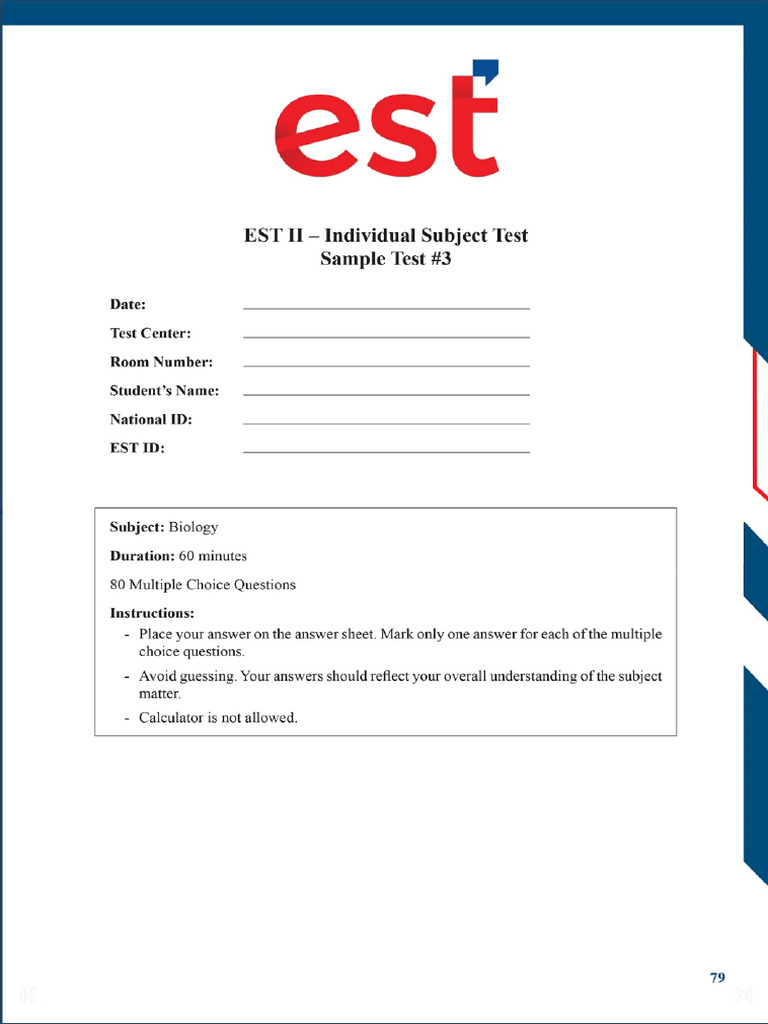 Biology EST II Sample Test 3 | PDF | Photosynthesis | Parathyroid Gland