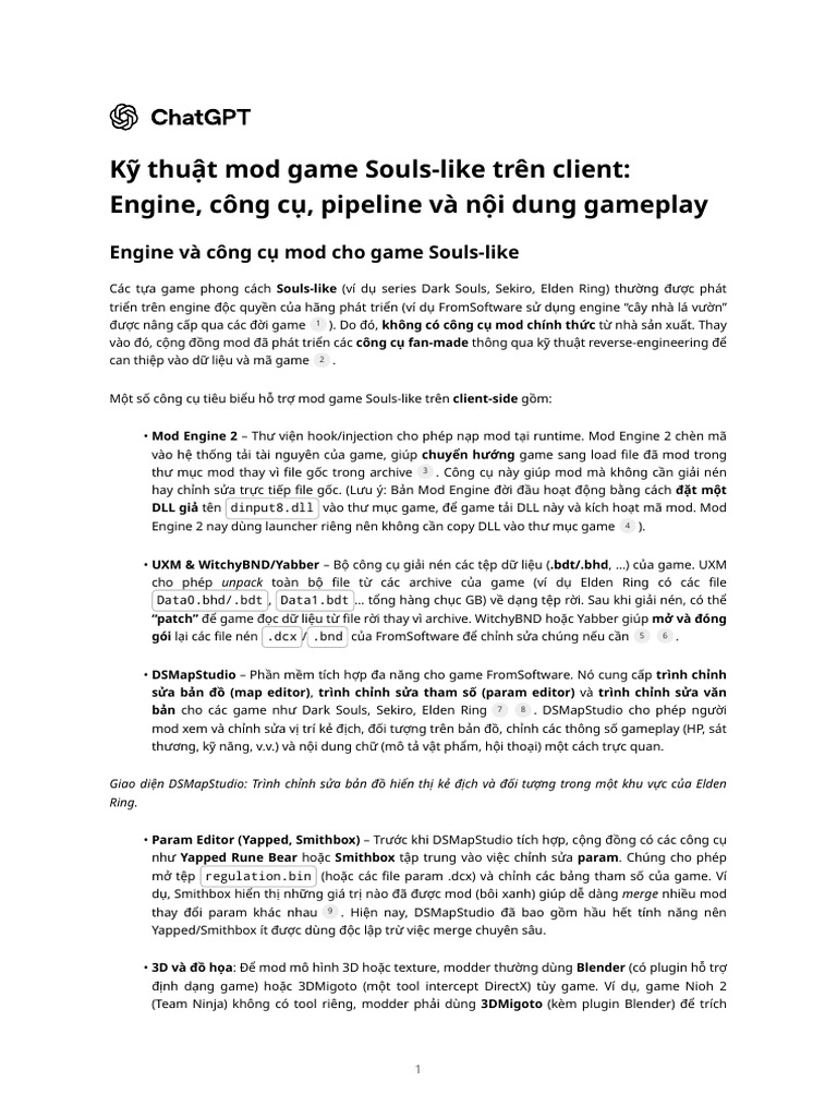 Kỹ thuật mod game Souls-like trên client: Engine, công cụ, pipeline và nội dung gameplay | PDF