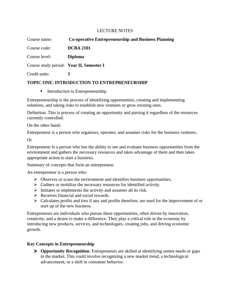 Lecture Notes Ent | PDF | Entrepreneurship | Startup Company