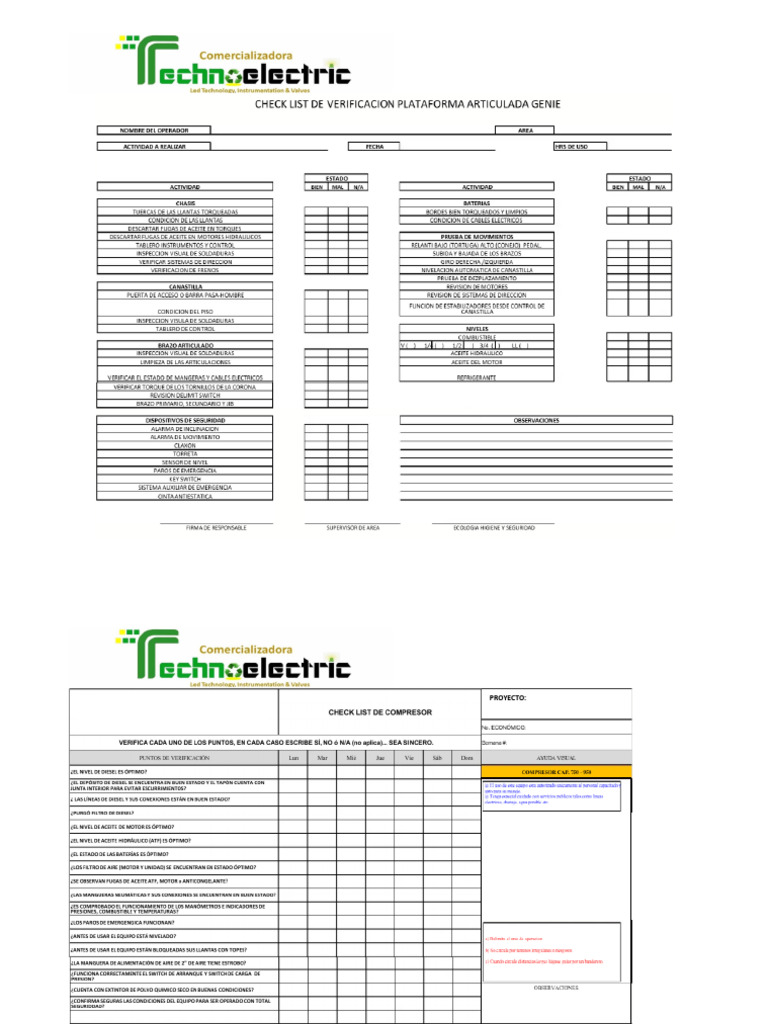 Check List Plataforma Articulada | PDF