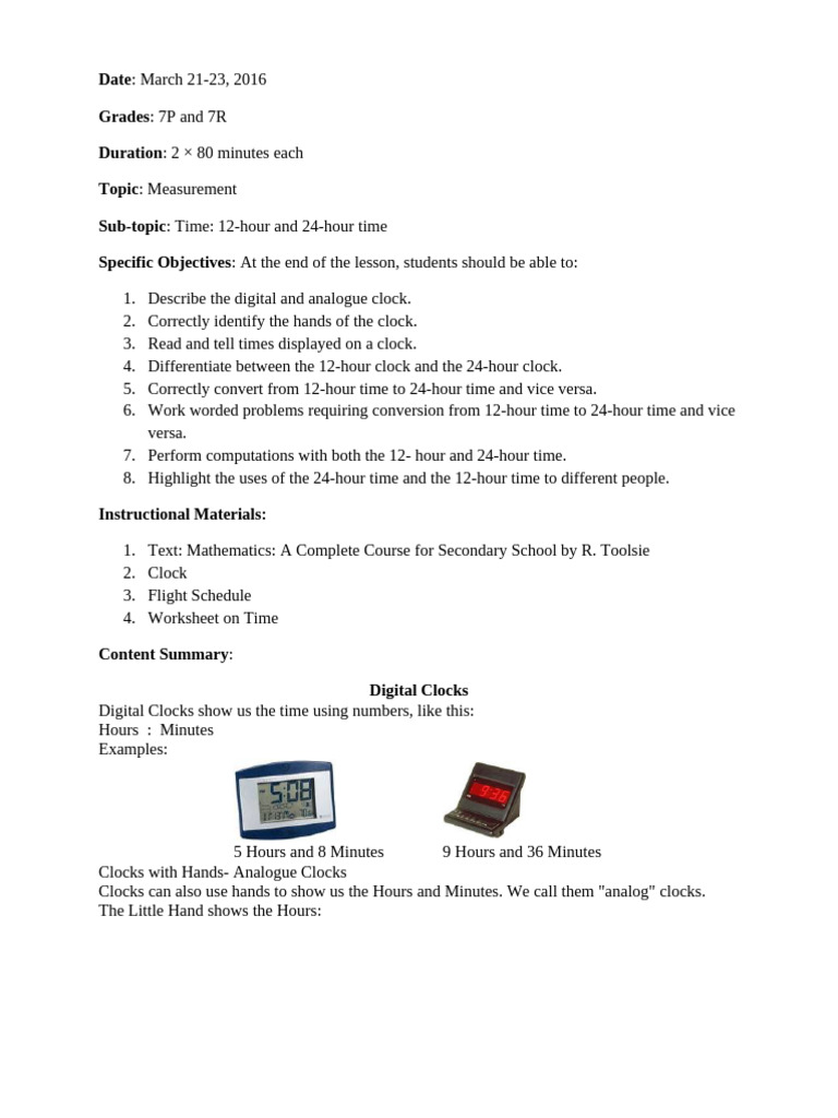Teaching Time: 12-Hour vs 24-Hour Clock | PDF