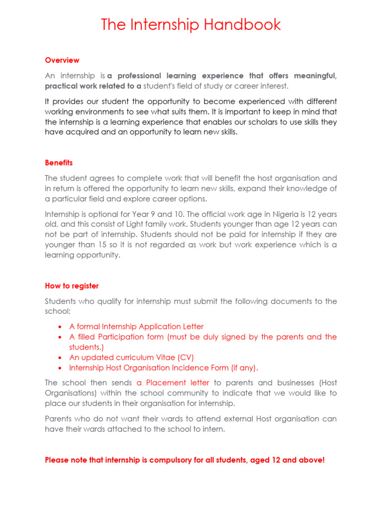 Internship Handbook for Students | PDF | Internship | Job Hunting
