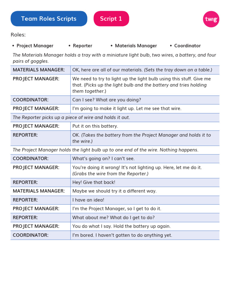 Team Roles Scripts Handout | PDF