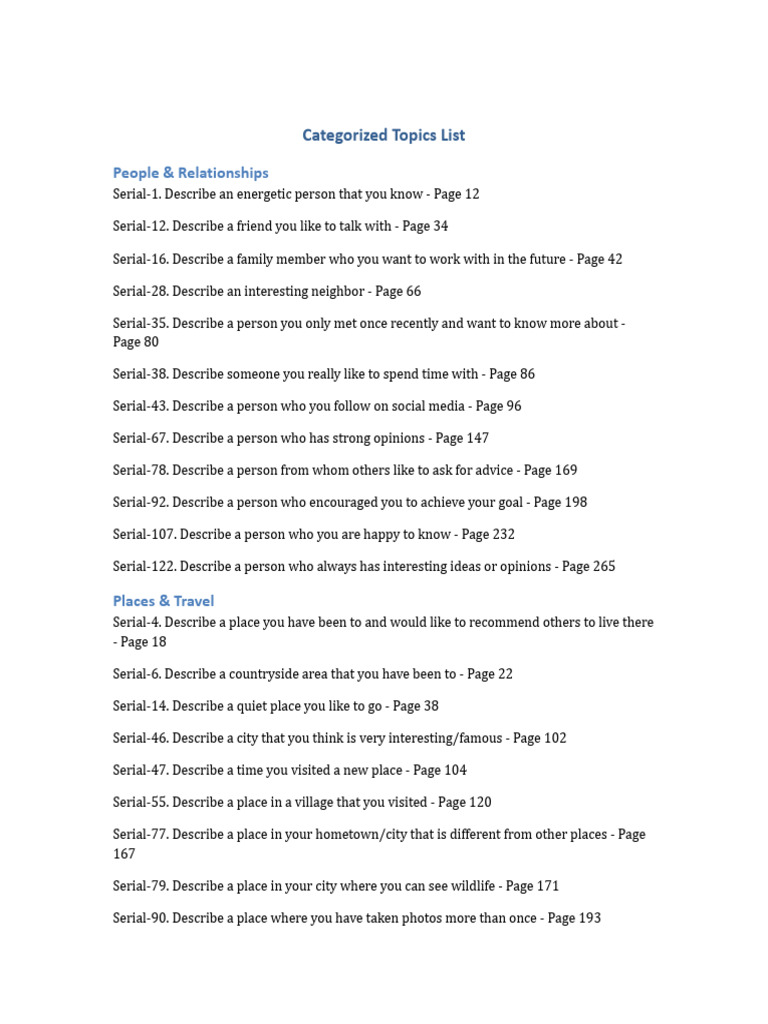 Comprehensive Topics List for Writing | PDF