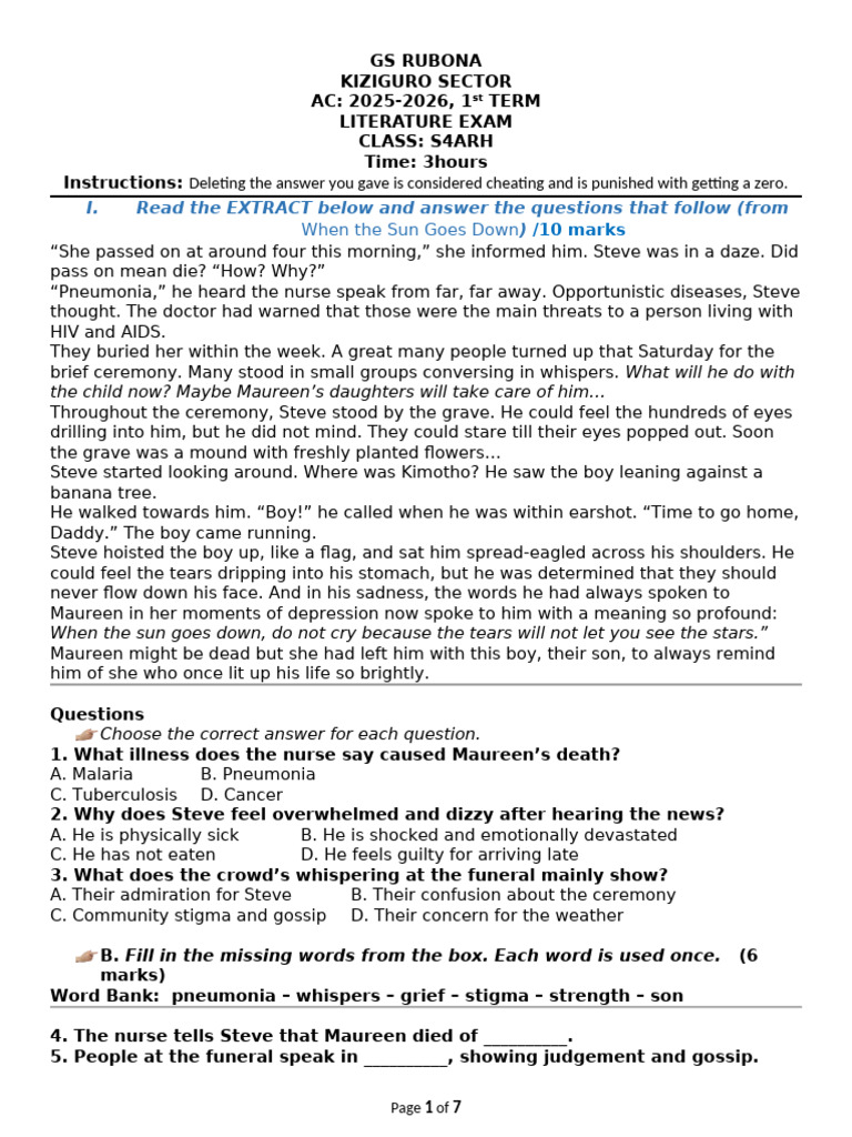 Lit Exam s4 1st Term 2025-2026 | PDF