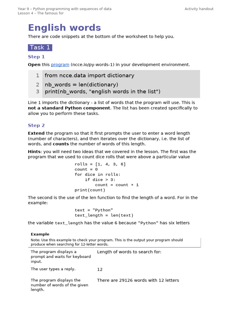 A3 Worksheet - English Words - V2 | PDF | String (Computer Science) | Python (Programming Language)