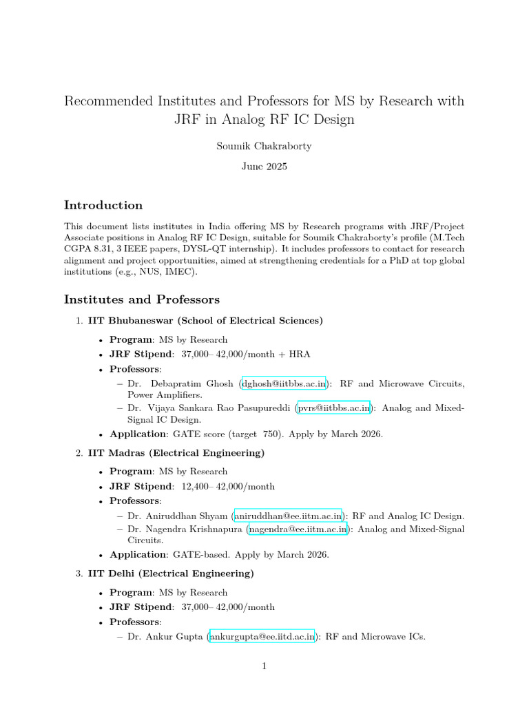 JRF in Analog RF IC Design | PDF | Mixed Signal Integrated Circuit | Electromagnetism