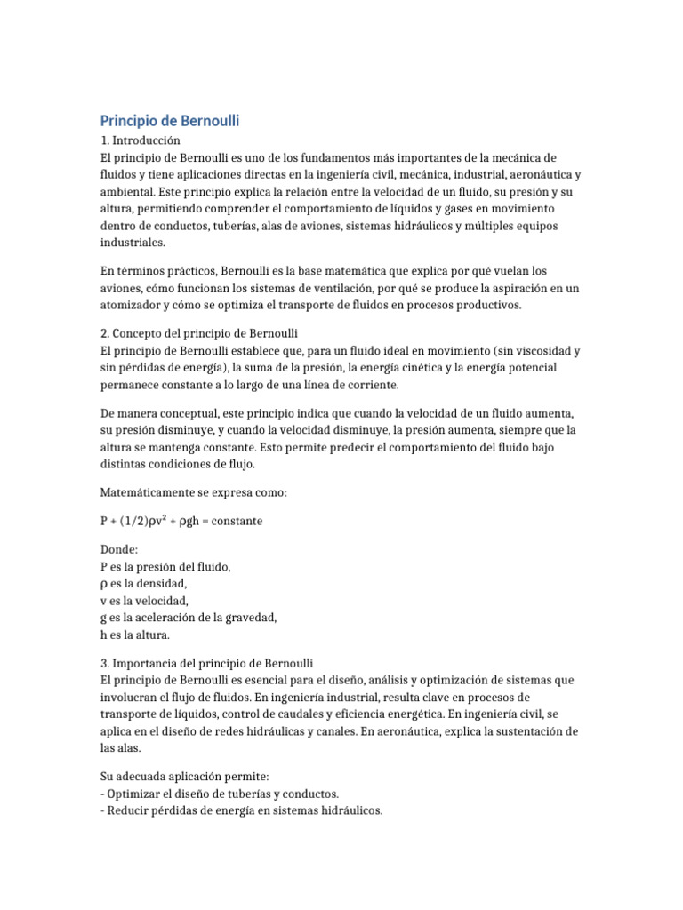 Principio de Bernoulli en Ingeniería | PDF | Ingeniería | Viscosidad