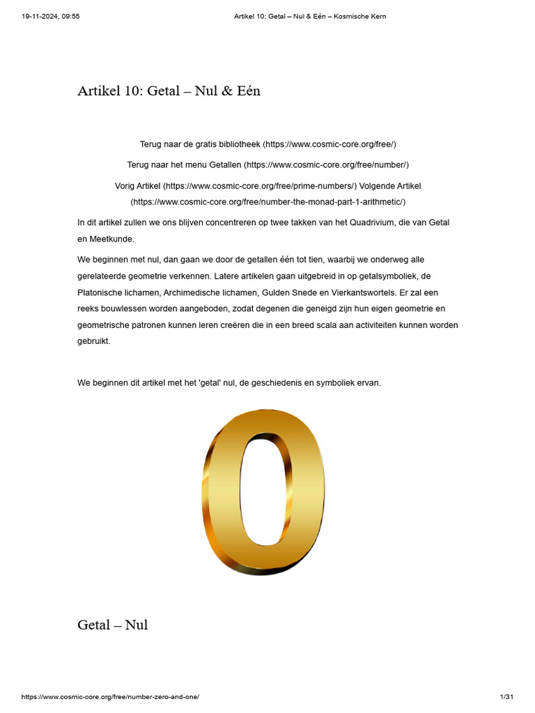 Artikel 10 - Getal - Nul & Eén - Kosmische Kern | PDF