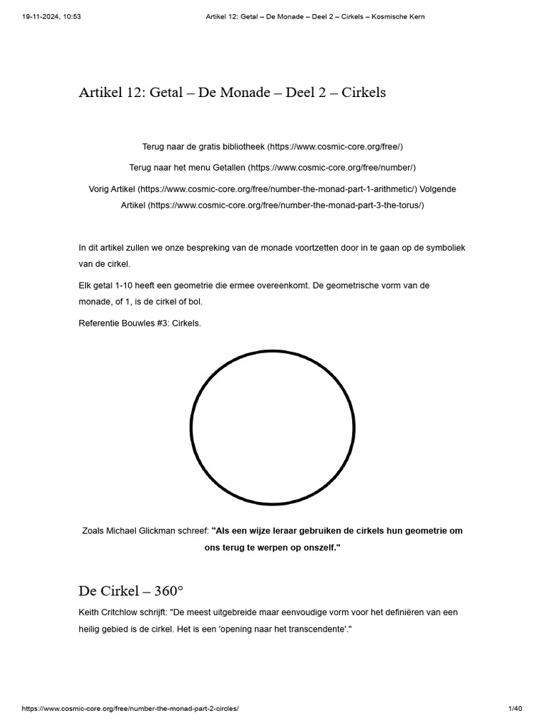 Artikel 12 - Getal - de Monade - Deel 2 - Cirkels - Kosmische Kern | PDF