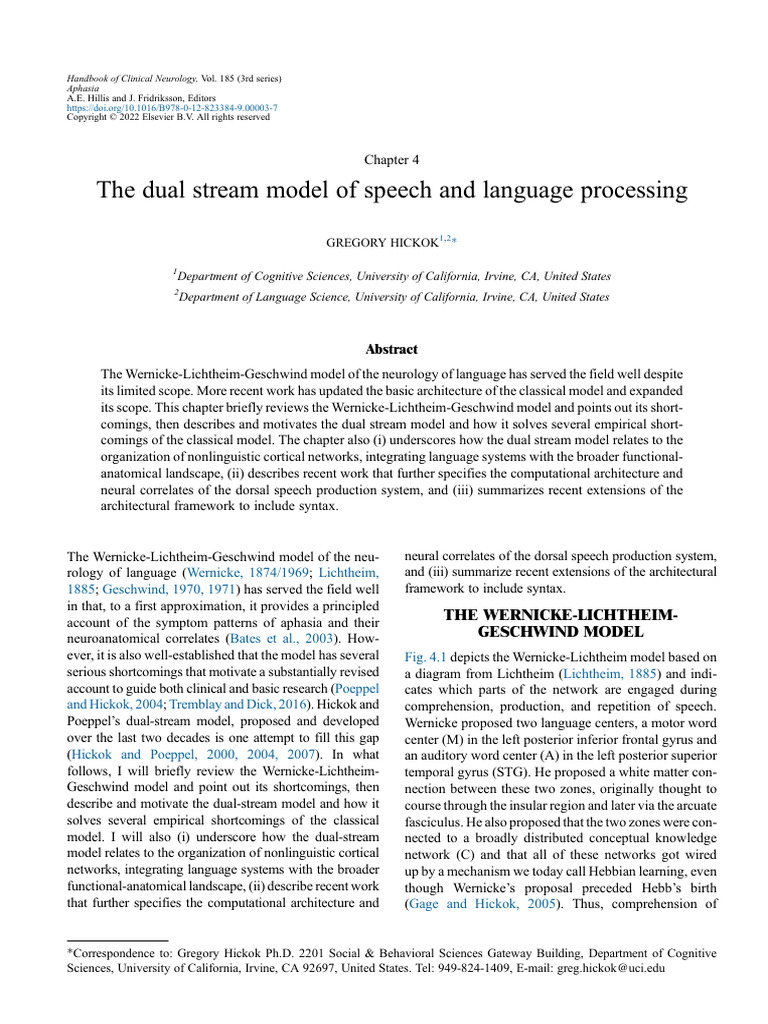 Dual Stream Model of Language Processing | PDF | Speech | Aphasia