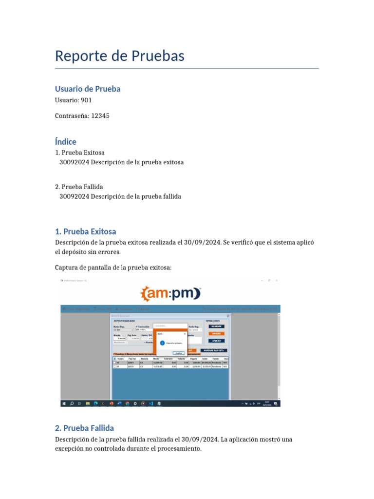 Reporte Pruebas 30092024 | PDF