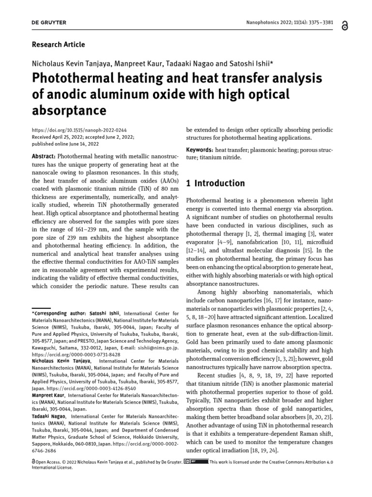 Photothermal Heating and Heat Transfer Analysis of | PDF | Porosity ...