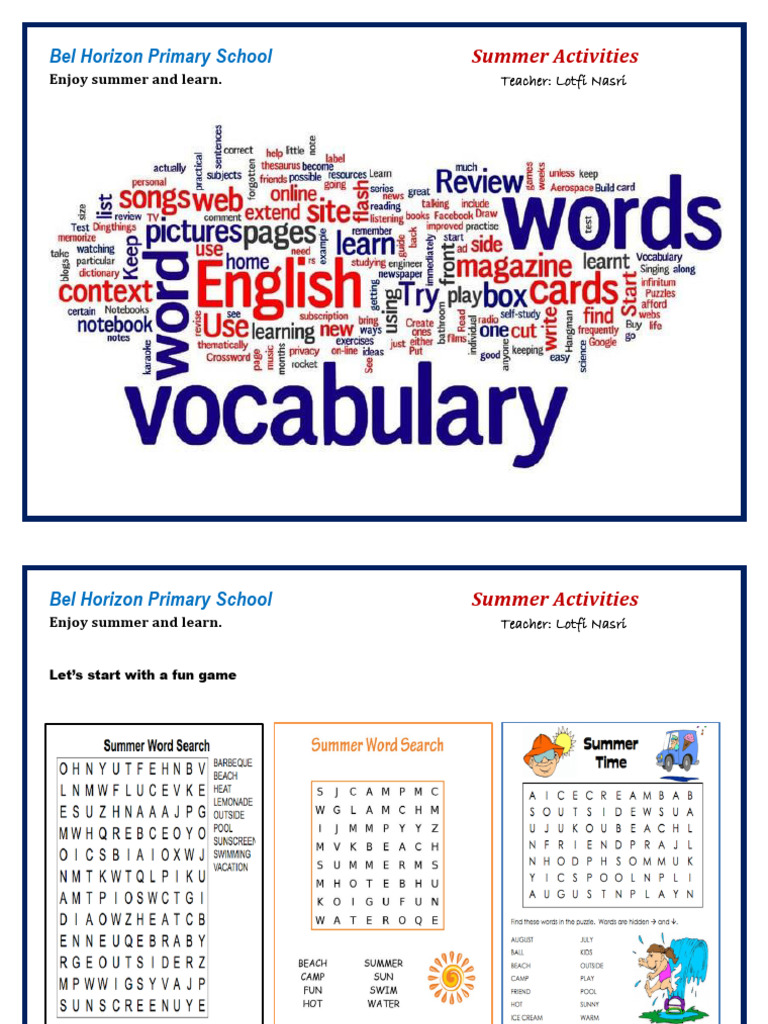 English Summer Activities Grade 3 | PDF