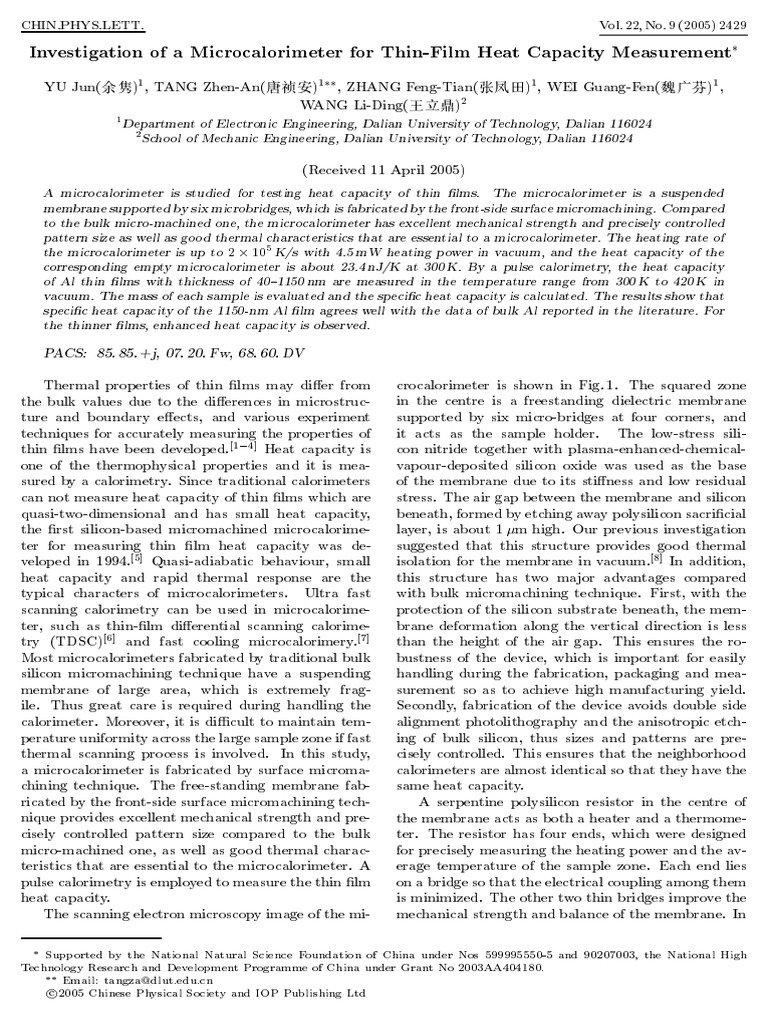 Investigation of A Microcalorimeter For Thin-Film Heat Capacity ...
