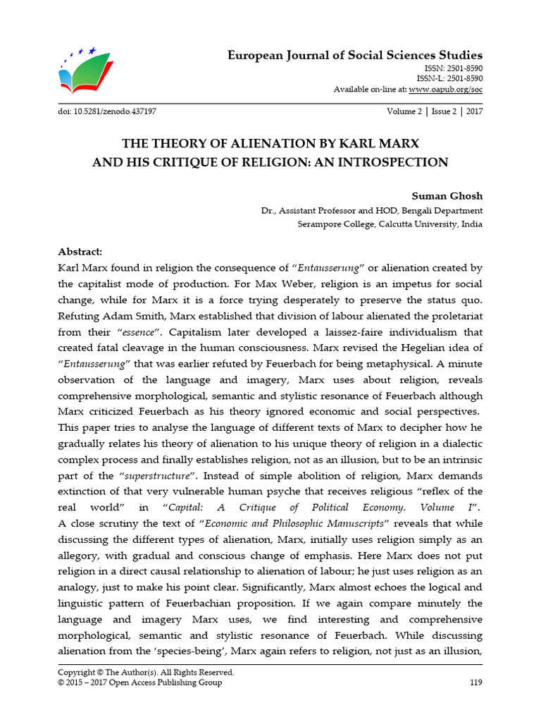Marx's Alienation Theory and Religion | PDF | Marx's Theory Of ...