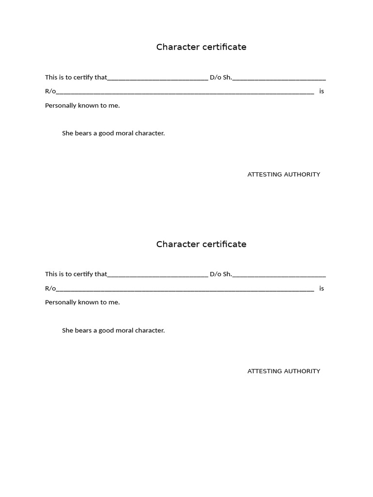 Character Certificate | PDF