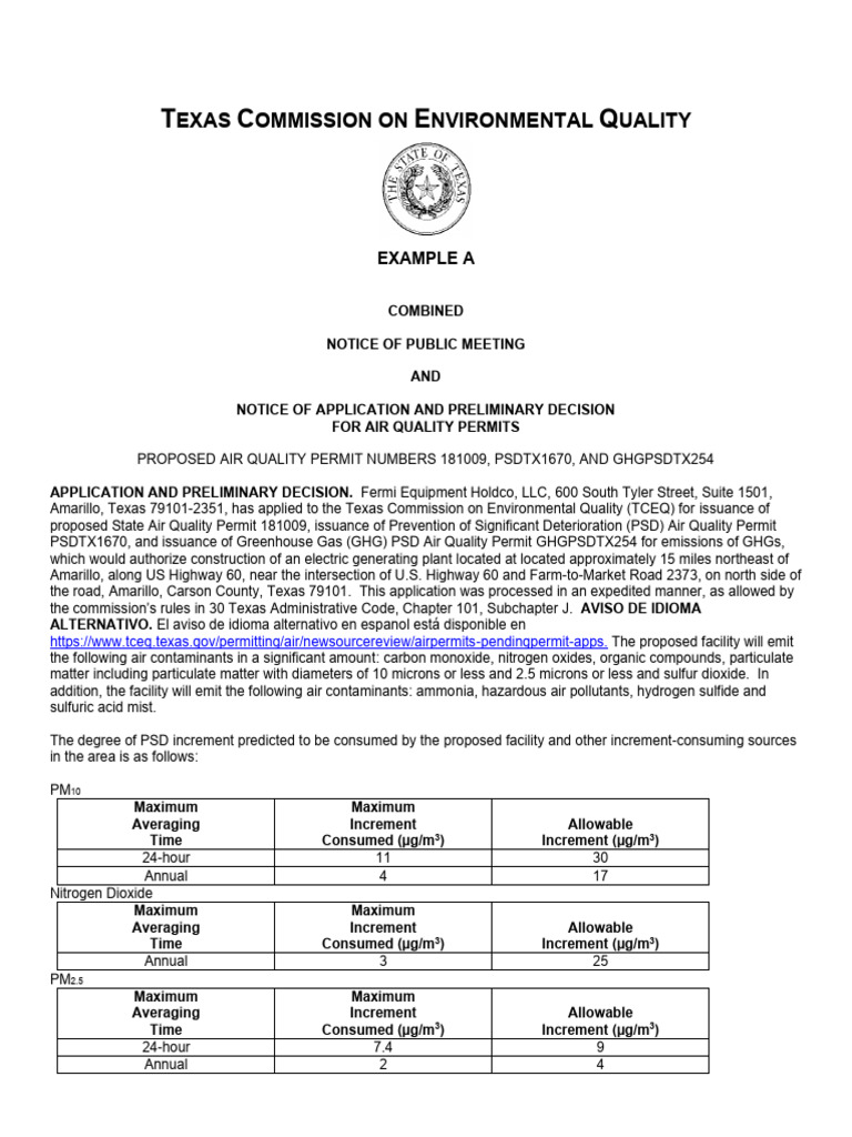 TCEQ Air Quality Permit Meeting Notice | PDF | Air Pollution ...