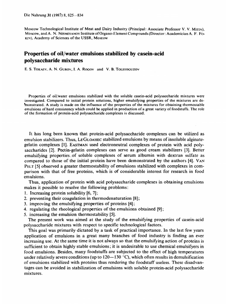Properties Oil/water Emulsions Stabilized by Casein-Acid Polysaccharide ...