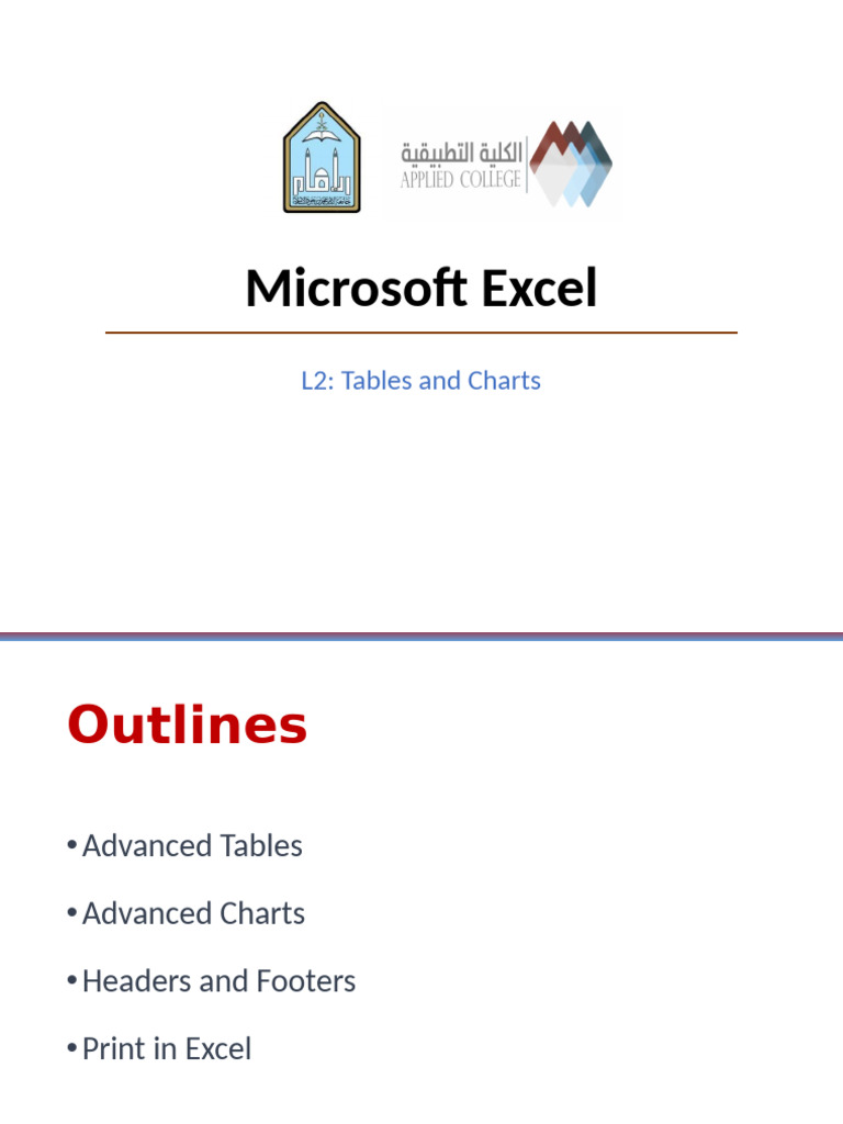 Excel L2 Tables and Charts | PDF | Microsoft Excel | Page Layout