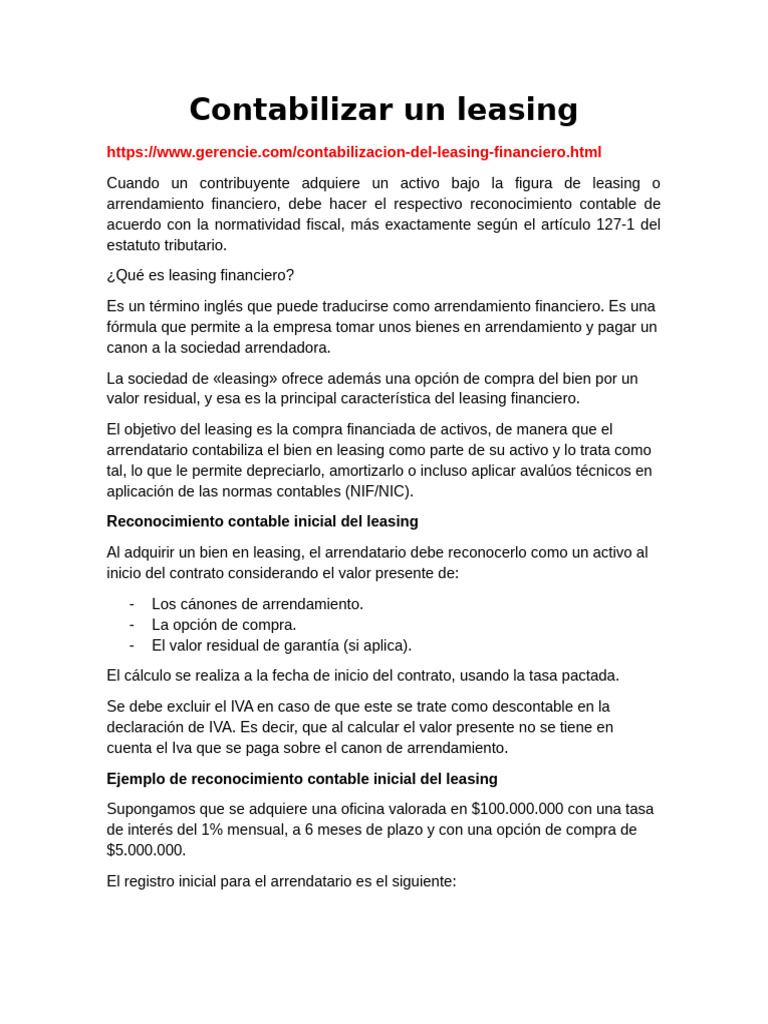 Contabilización del Leasing Financiero | PDF | Interés | Hoja de balance