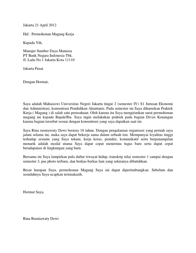 Surat Permohonan Magang