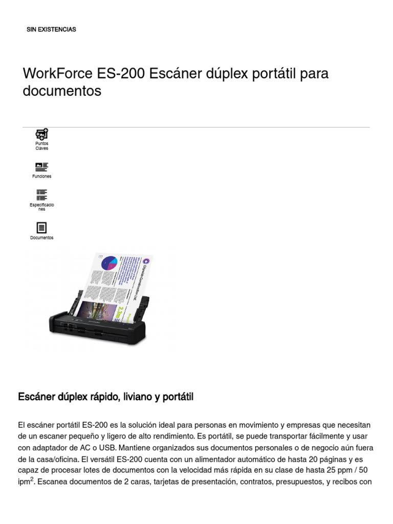 Escáner portátil dúplex ES-200 de Epson | PDF | Escáner de imagen ...