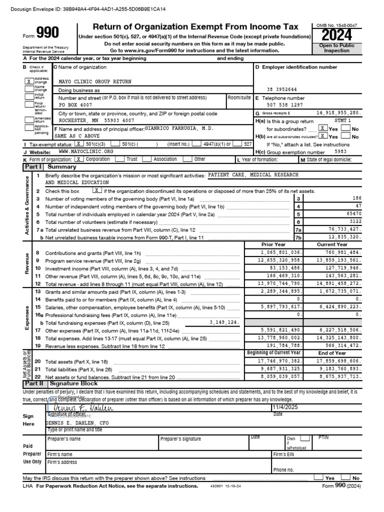 IRS Form 990: Mayo Clinic Group Return | PDF | Irs Tax Forms | Taxes