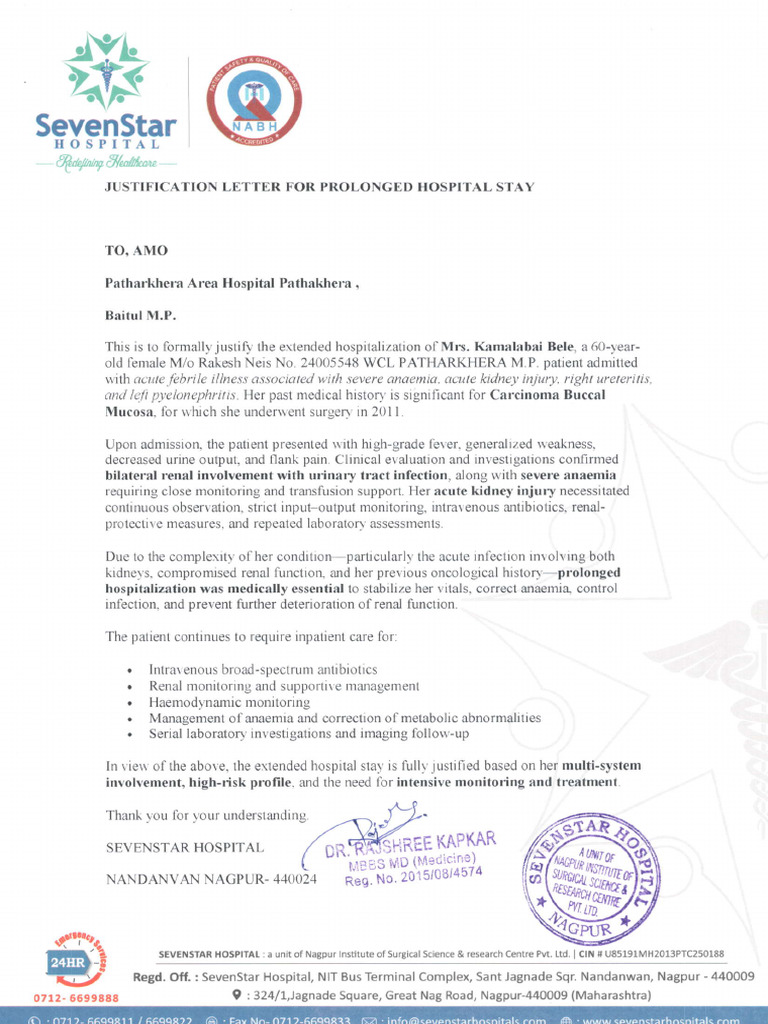 Justification For Extention Letter | PDF | Hospital | Diseases And ...