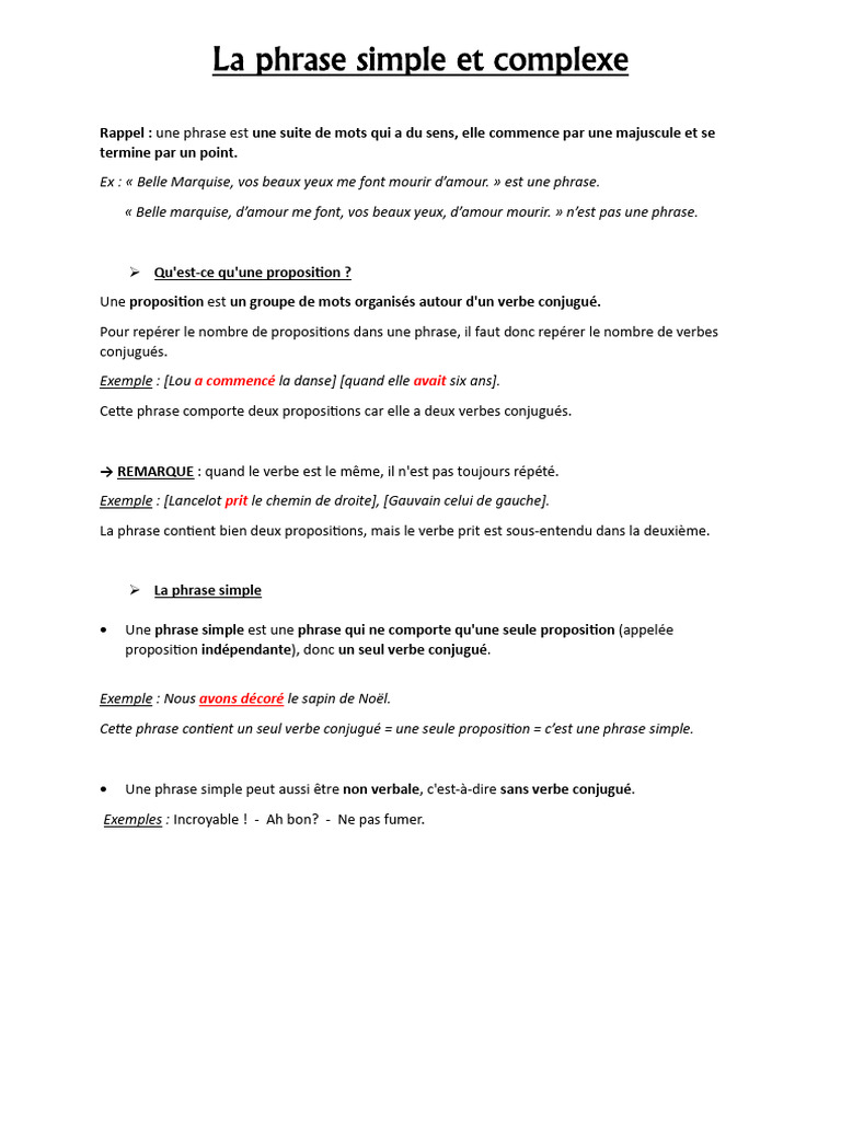 Comprendre phrases simples et complexes | PDF